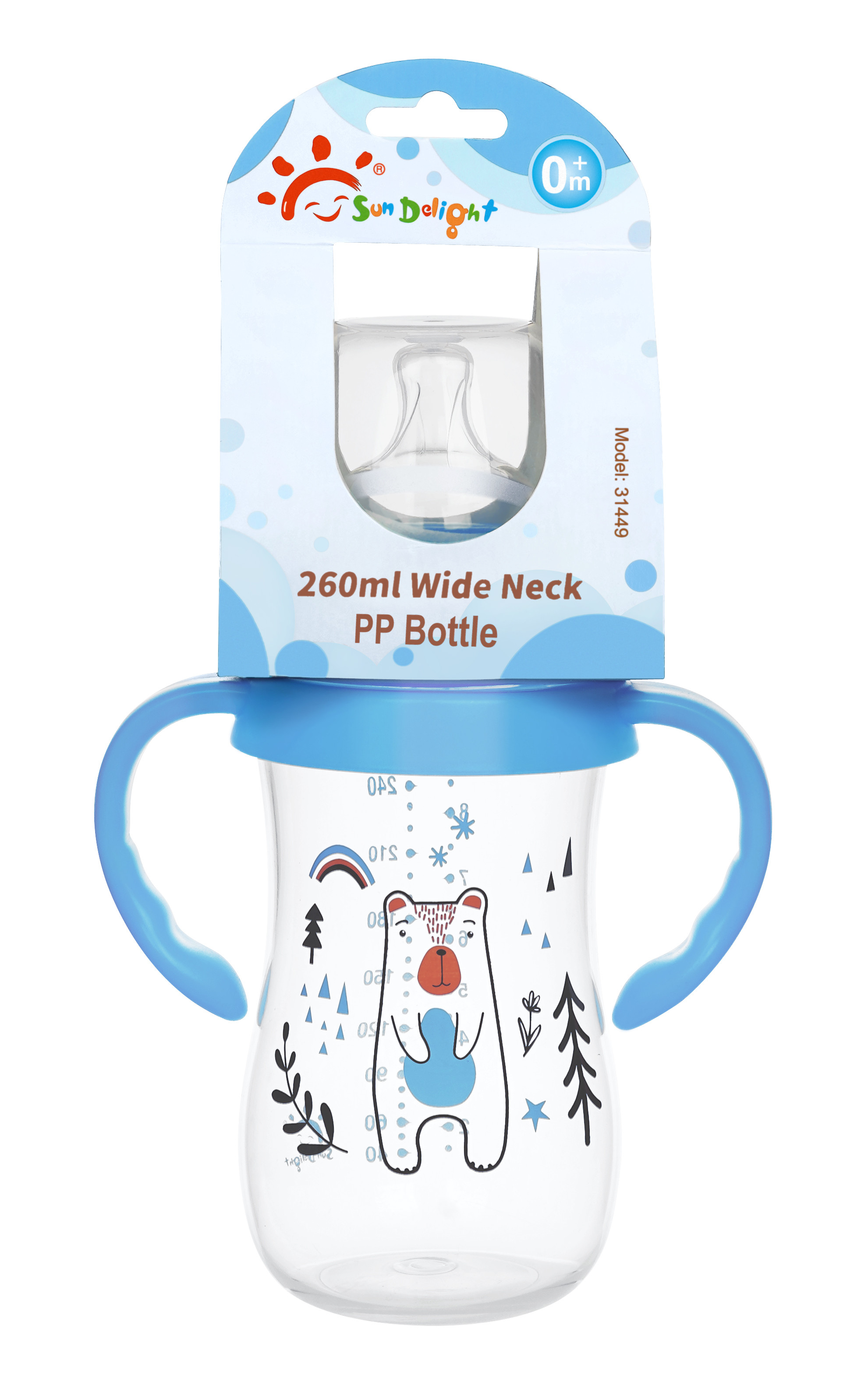 9 oz/ 260 ml PP Wide Neck Baby Feeding Bottle
